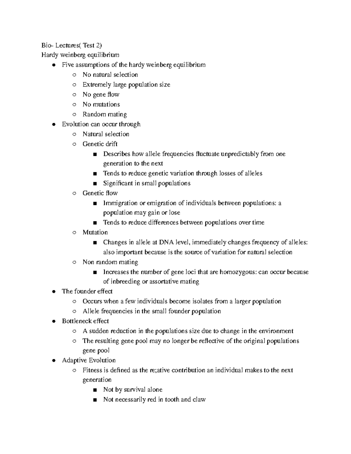 Bio- Lectures( Test 2) - Lecture notes preparing for test. - Bio ...