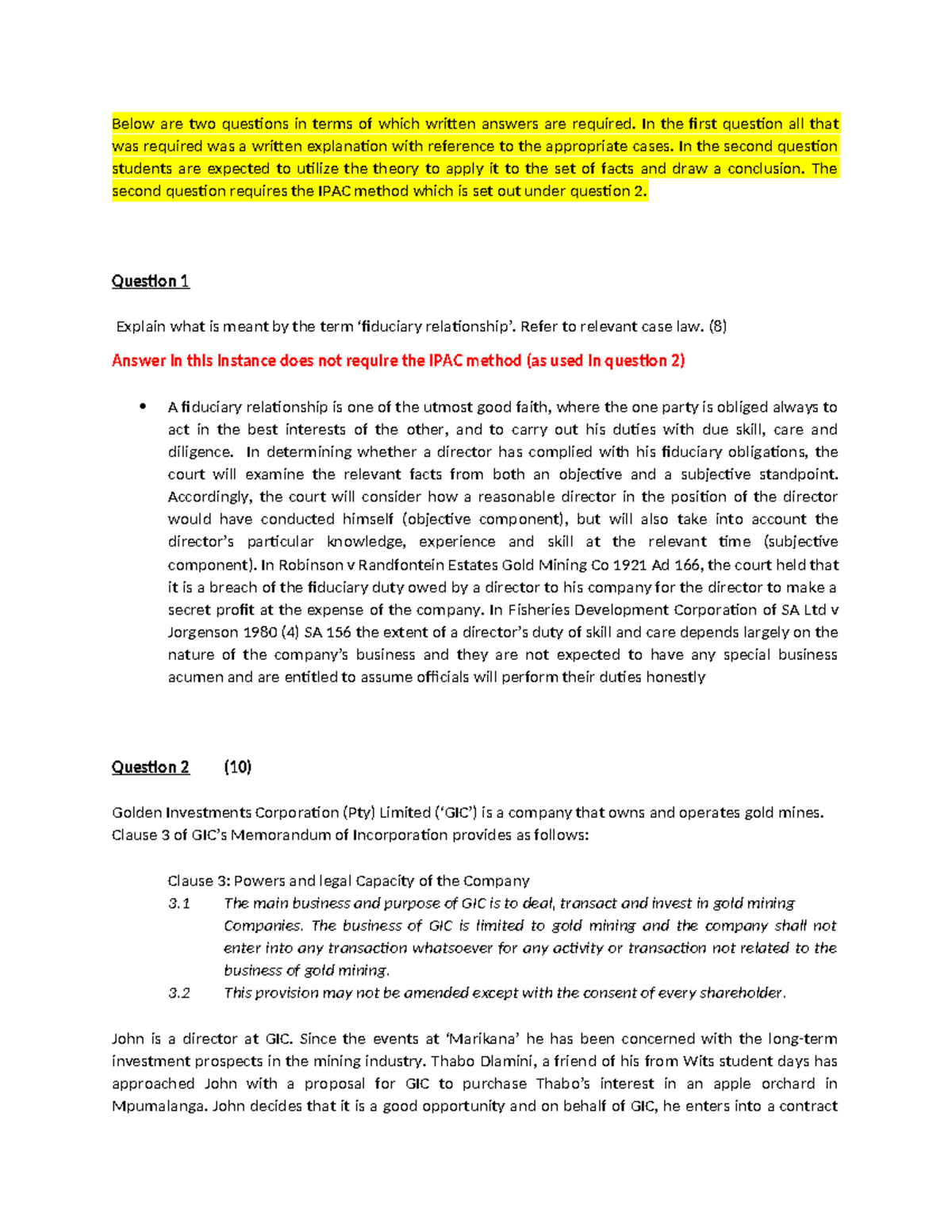 Examples of written questions including IPAC method - Below are two ...