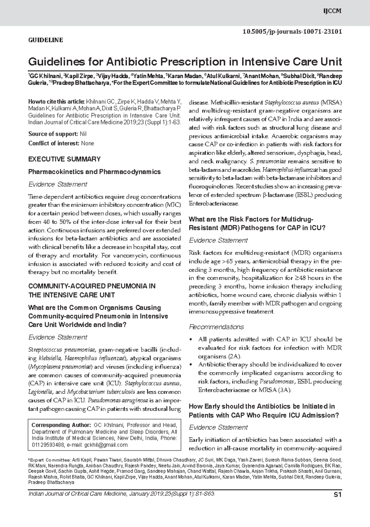 Guidelines for Antibiotic Prescription in Intensive Care Unit - Indian ...