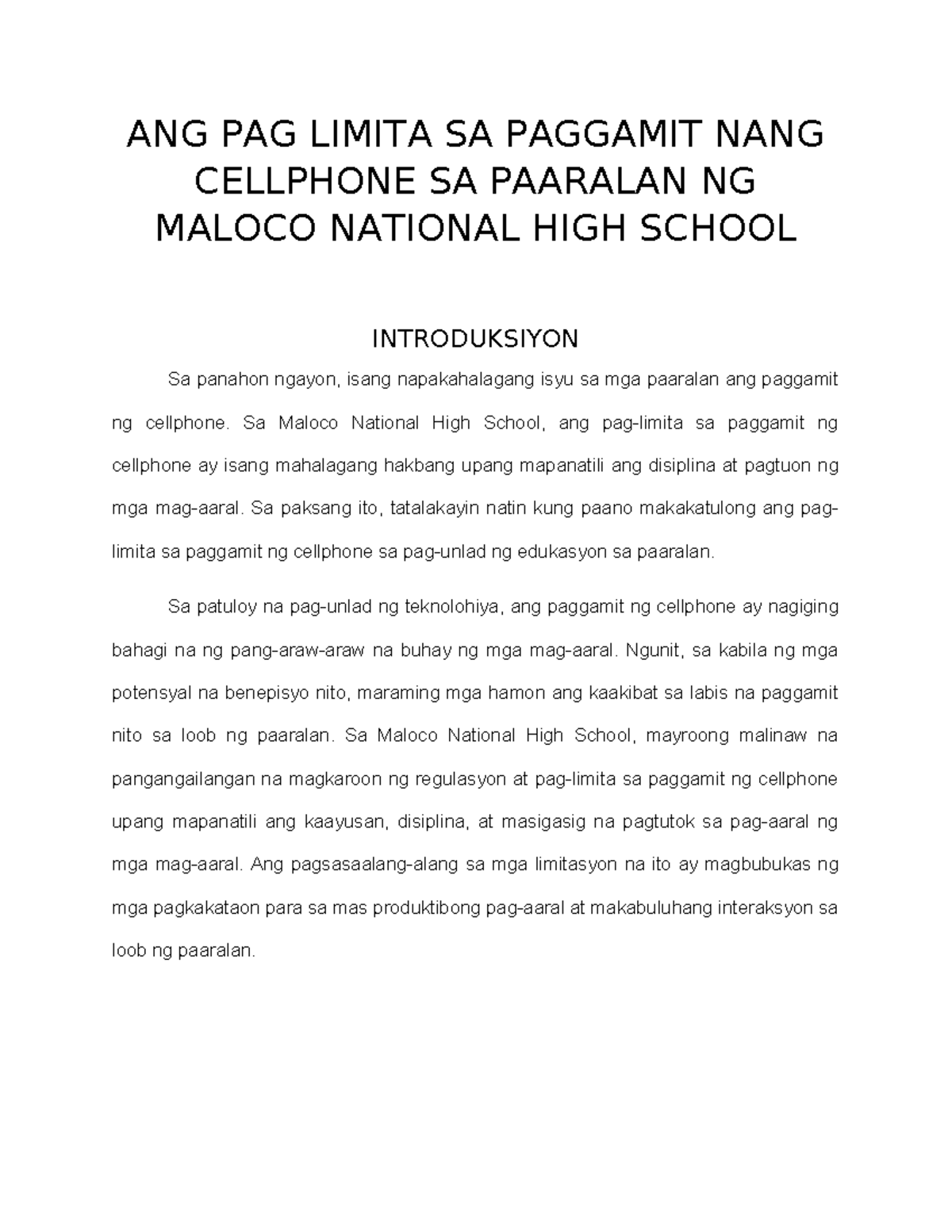 Introduksiyon NI Teddy - ANG PAG LIMITA SA PAGGAMIT NANG CELLPHONE SA ...