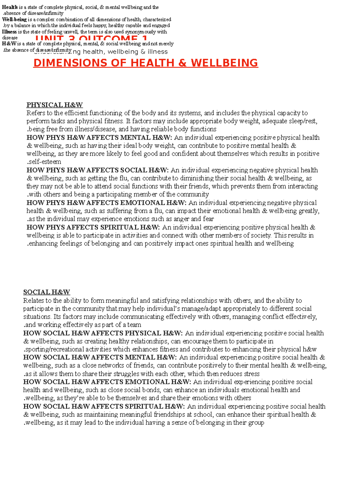Health Notes unit 3 and 4 year 12 - UNIT 3 OUTCOME 1 Understanding ...