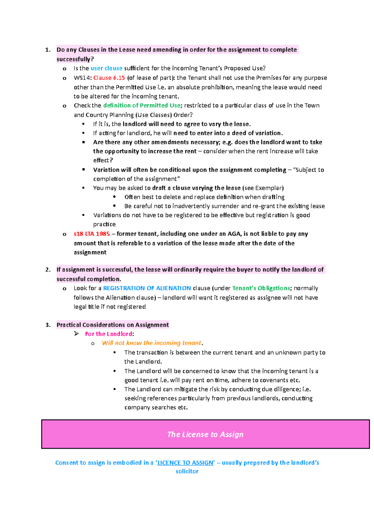 License TO Assign- W13 - Do any Clauses in the Lease need amending in ...