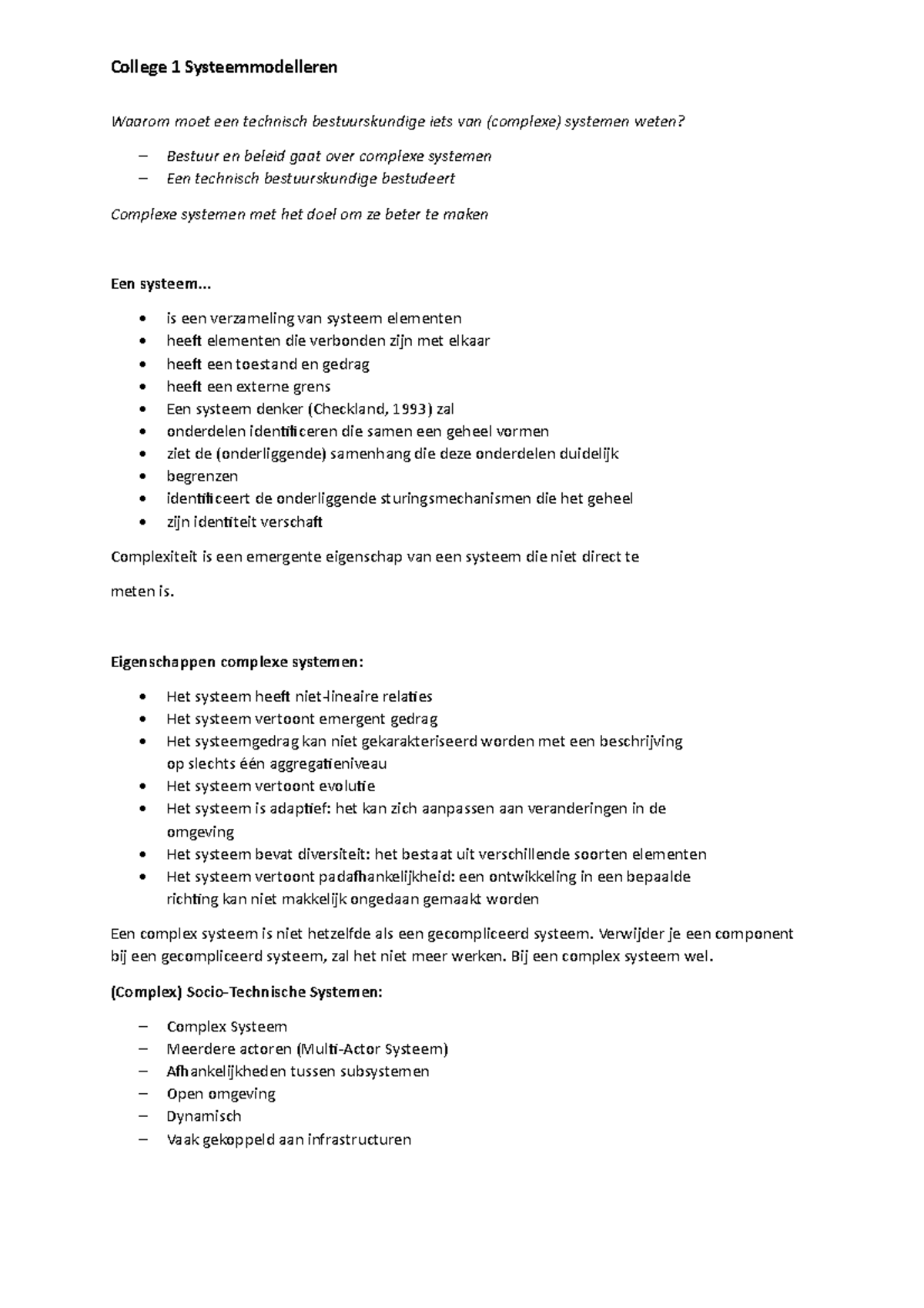 College 1 Systeemmodelleren - Waarom moet een technisch bestuurskundige ...