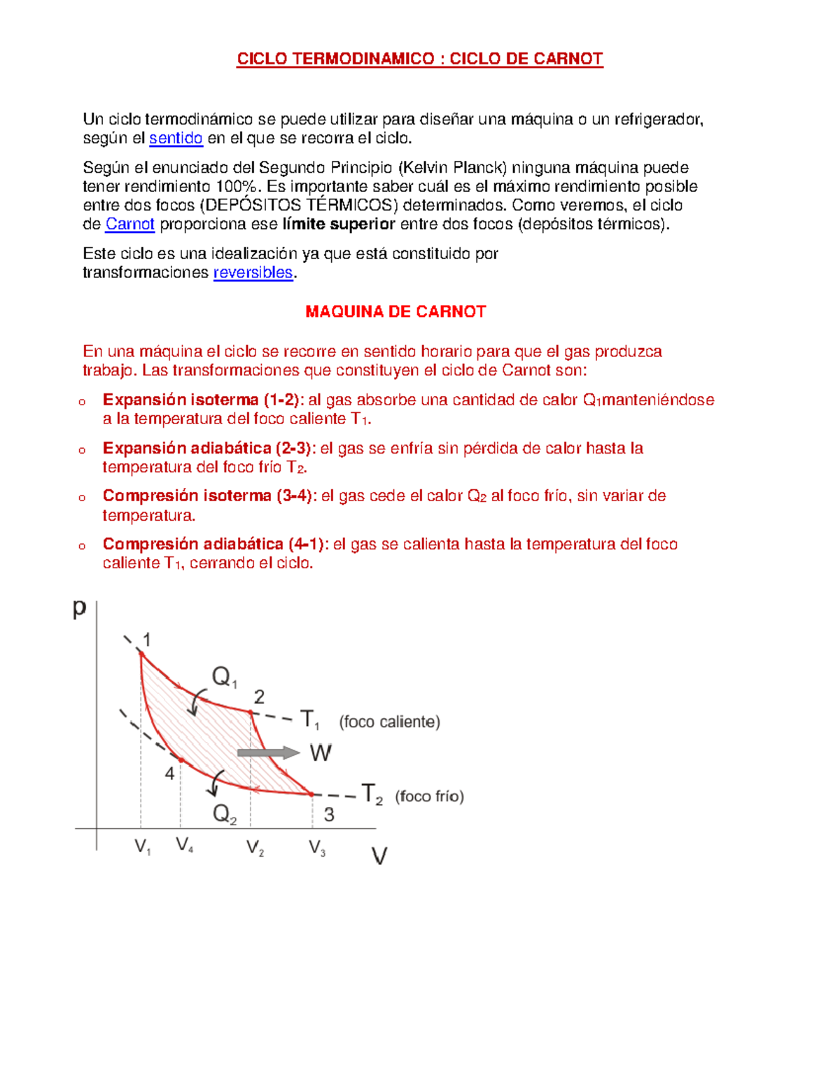 Termo Ciclo de Carnot( Ideal Reversible) Resumen Teoria - CICLO ...
