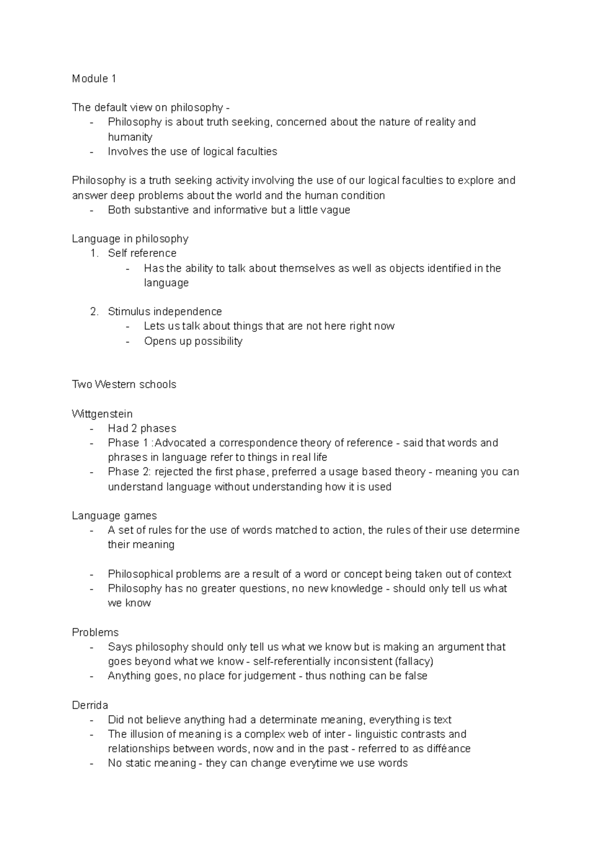 Phi 1024 - Summary Introduction to Philosophy - Module 1 The default ...
