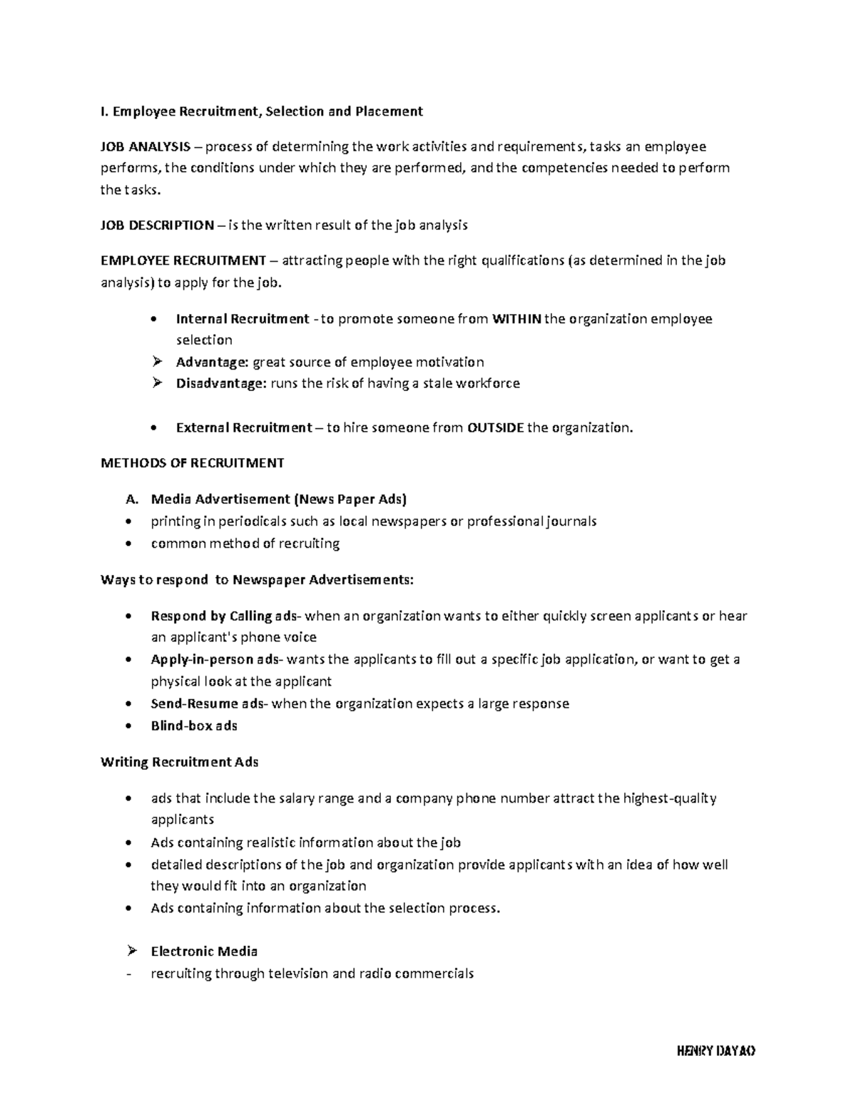 industrial organizational psychology - I. Employee Recruitment ...