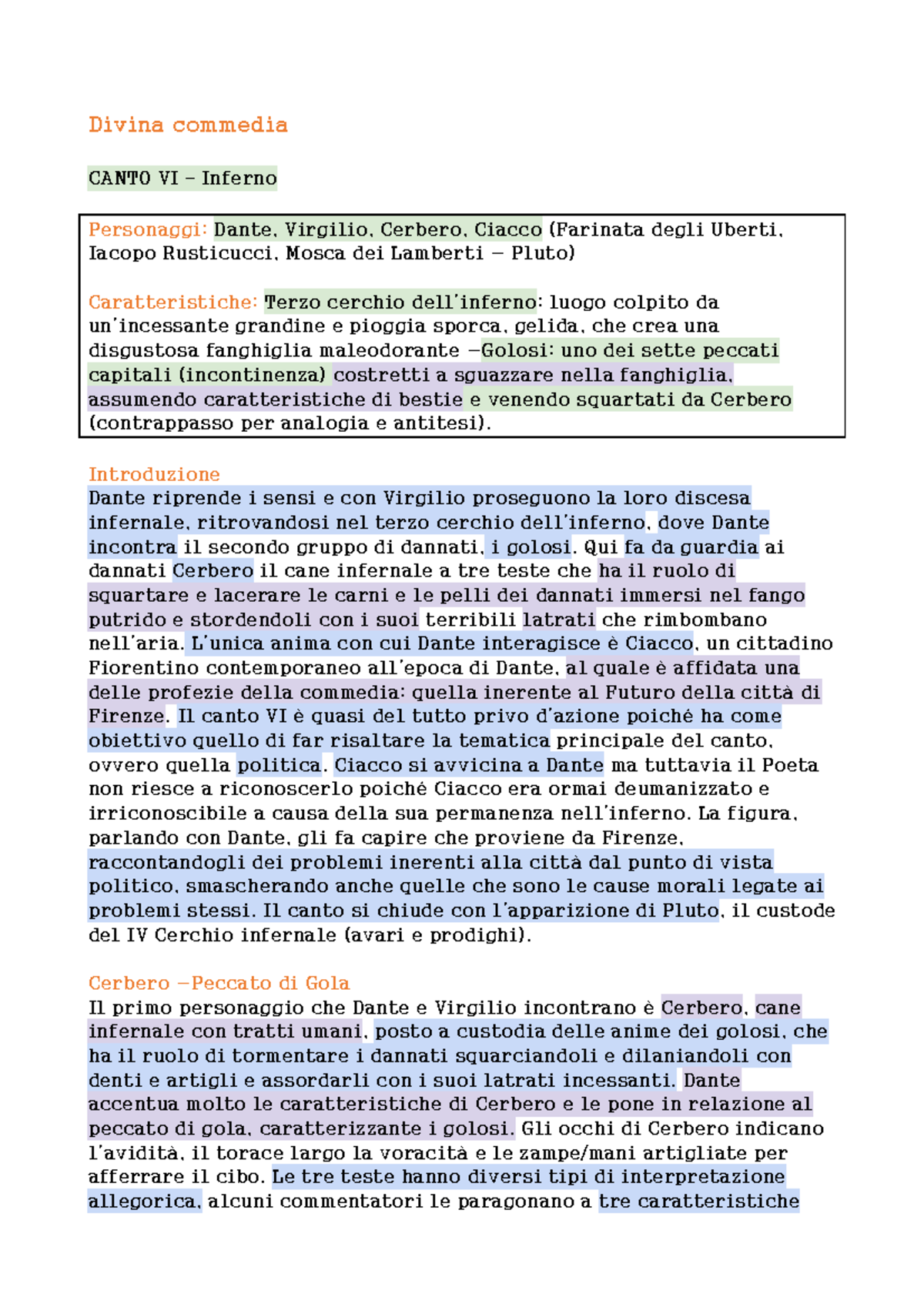 Canto 6 - Divina commedia CANTO VI – Inferno Personaggi: Dante ...