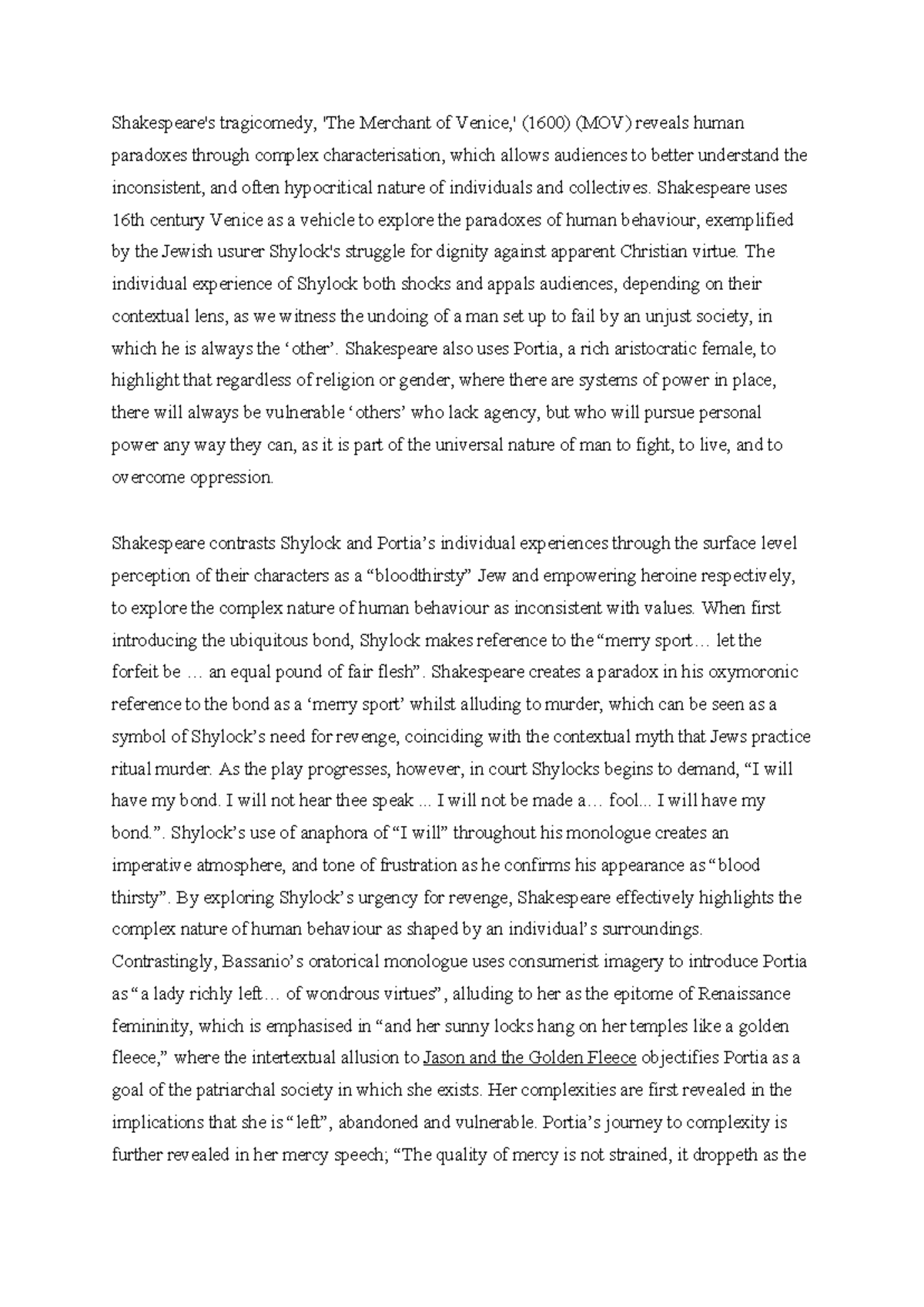 Common Module Merchant of Venice Meta Essay - Shakespeare's tragicomedy ...