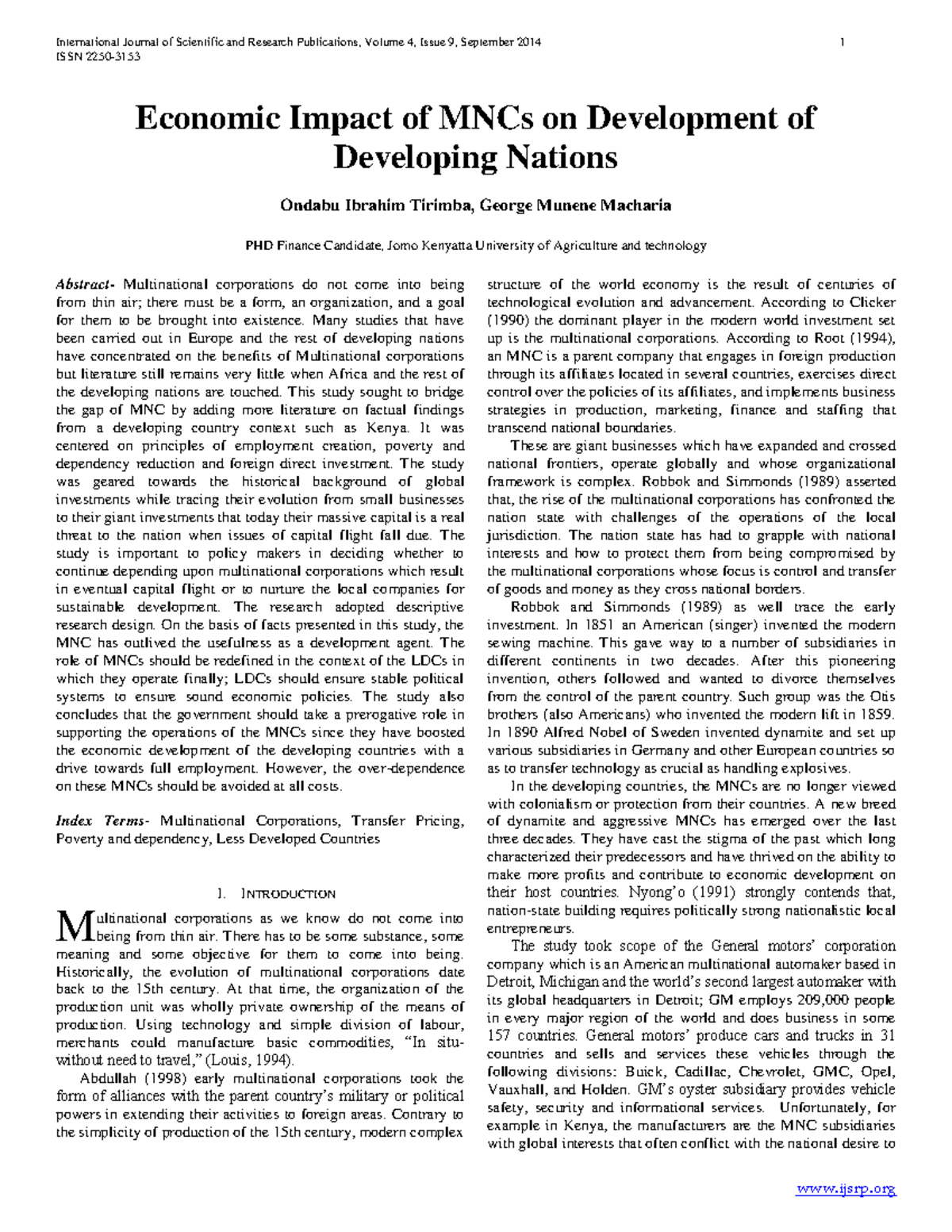 Contribution OF MNCs - ISSN 2250- Economic Impact of MNCs on ...