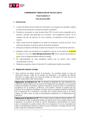 PC1 - Texto argumentativo - Práctica calificada 1 Comprensión y Redacción de Textos 1 1. Logro a ...