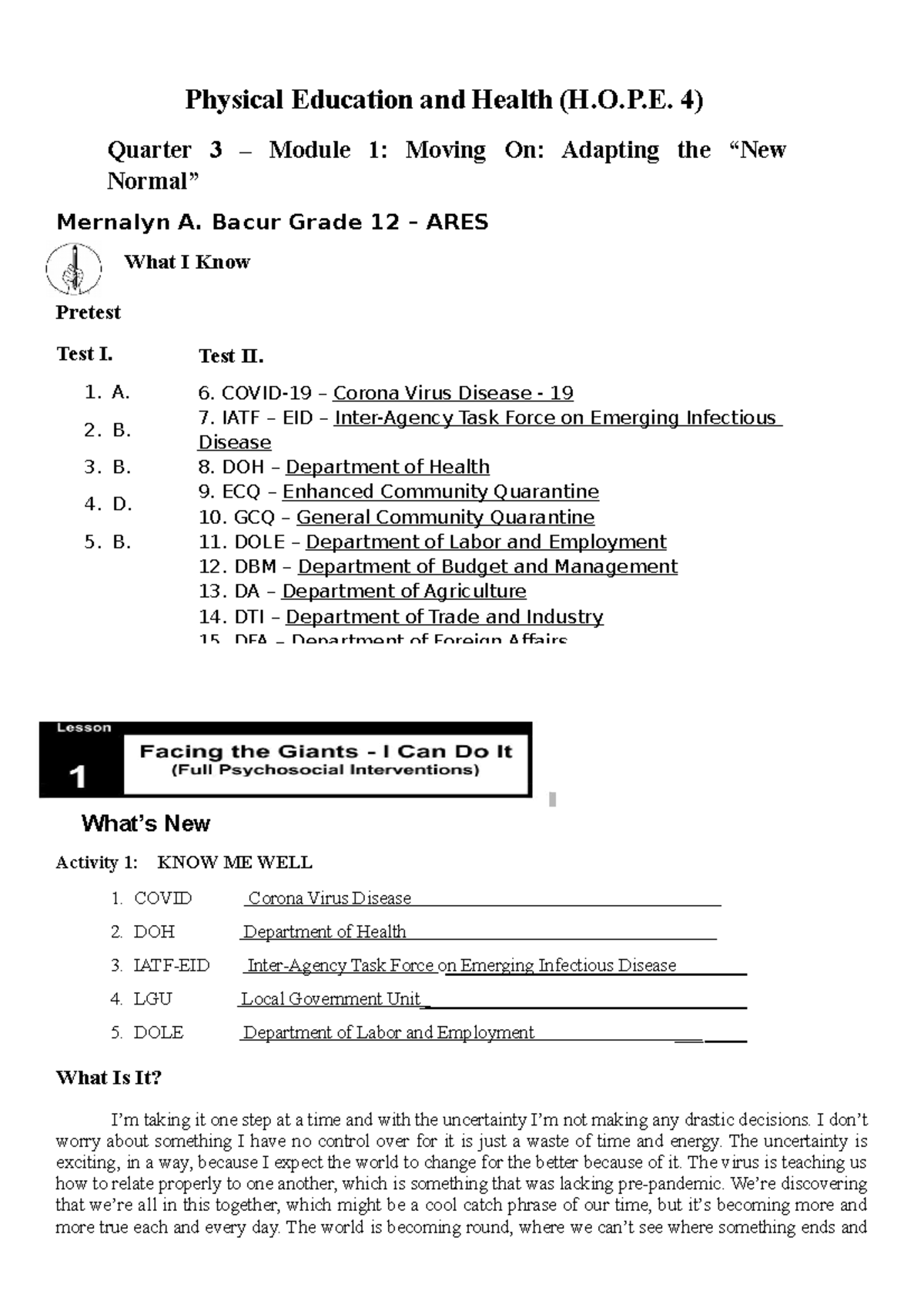 HOPE module 1 - Padayon - Physical Education and Health (H.O.P. 4 ...