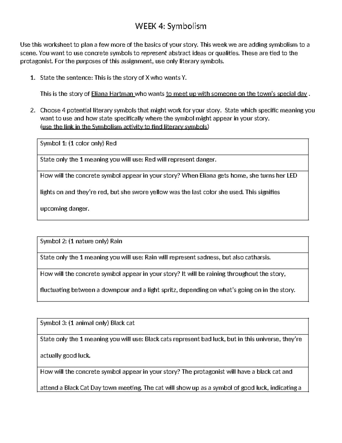 Week 4 Symbolism 2024 Worksheet - WEEK 4: Symbolism Use this worksheet ...