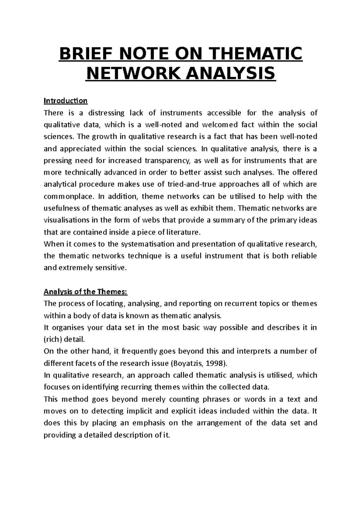 Brief NOTE ON Thematic Network Analysis - BRIEF NOTE ON THEMATIC ...
