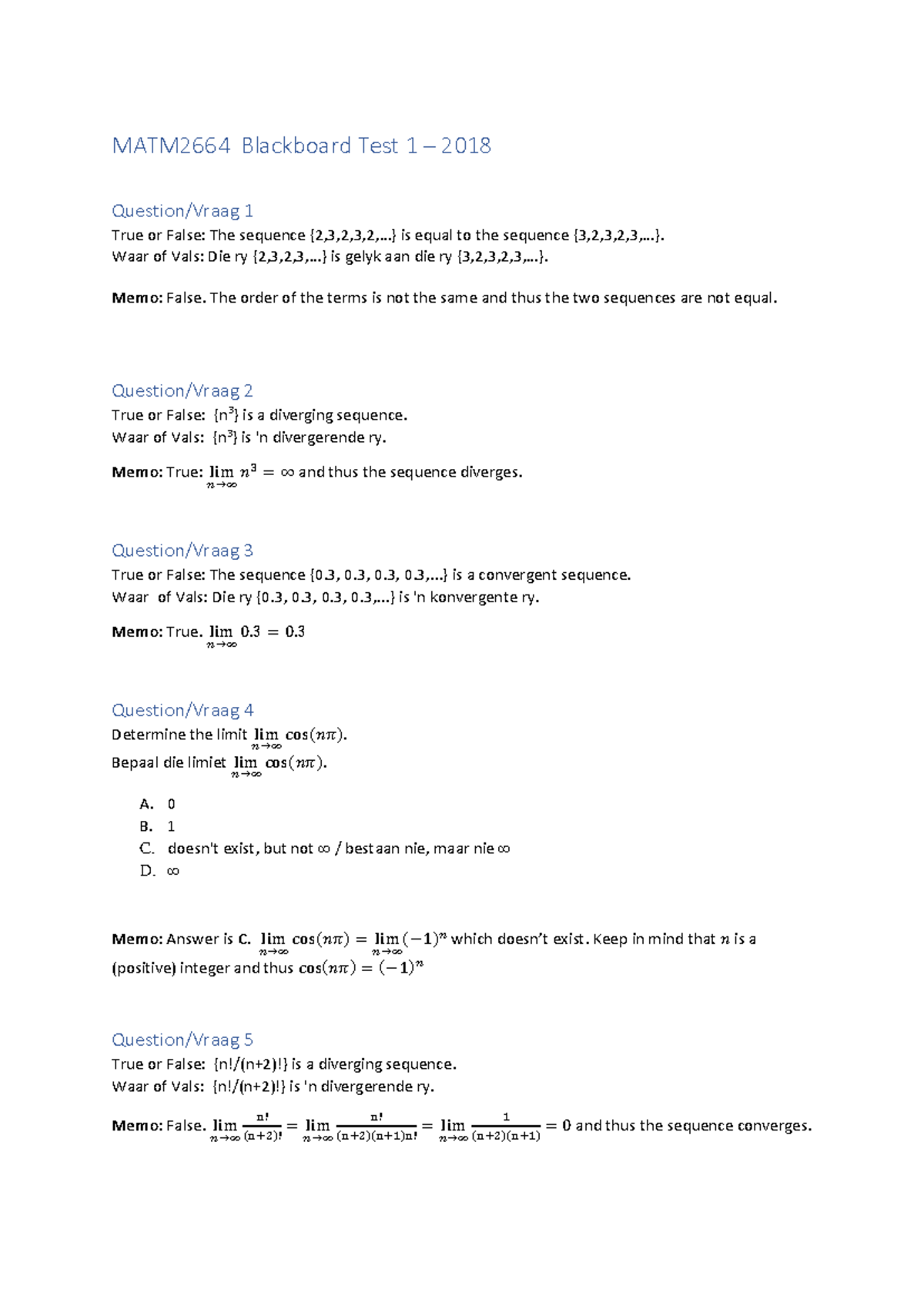 MATM2664 BB test 1 of 2018 - MATM2664 Blackboard Test 1 – 2018 Question ...