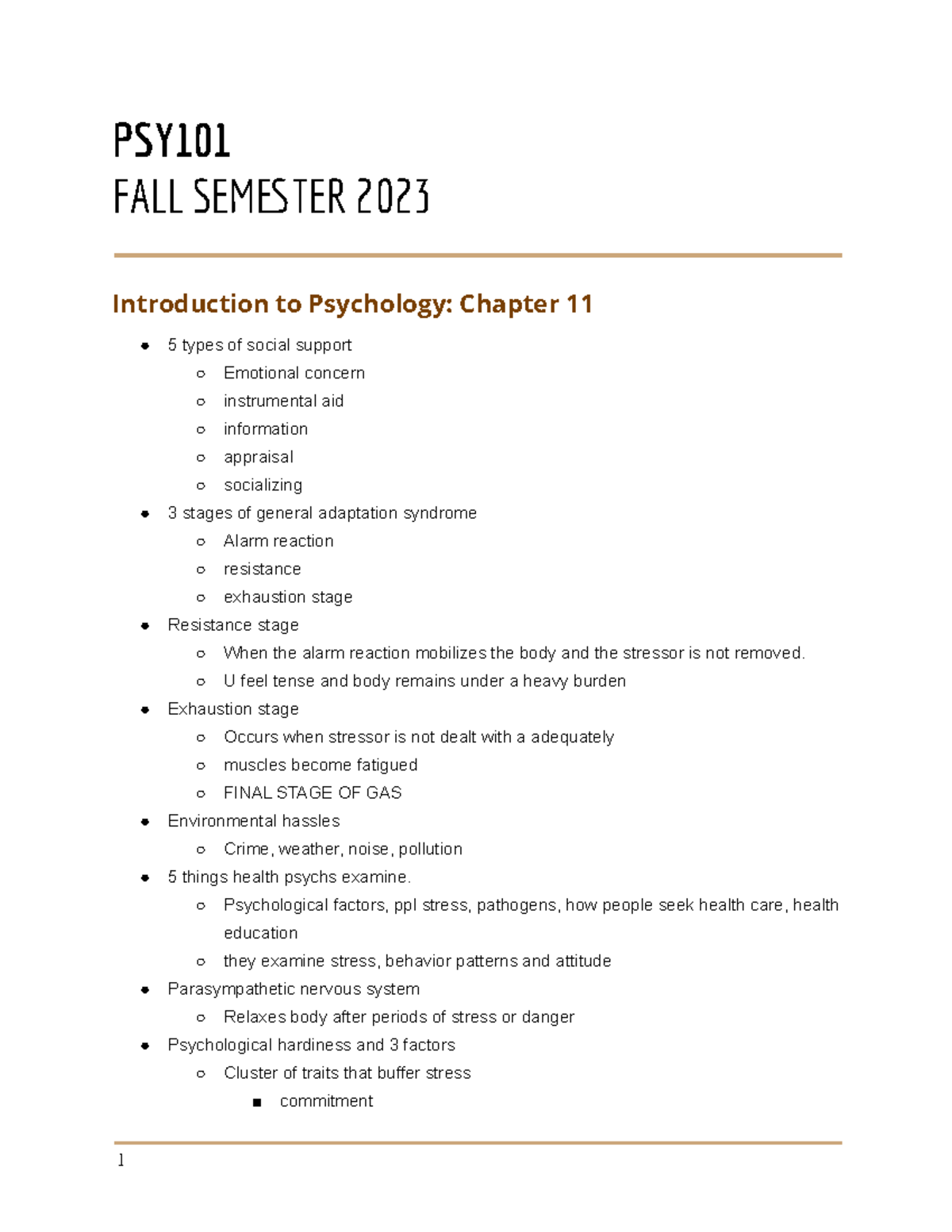 Introduction to Psychology Chapter 11 - PSY FALL SEMTER 2023 Introduction to Psychology: Chapter ...