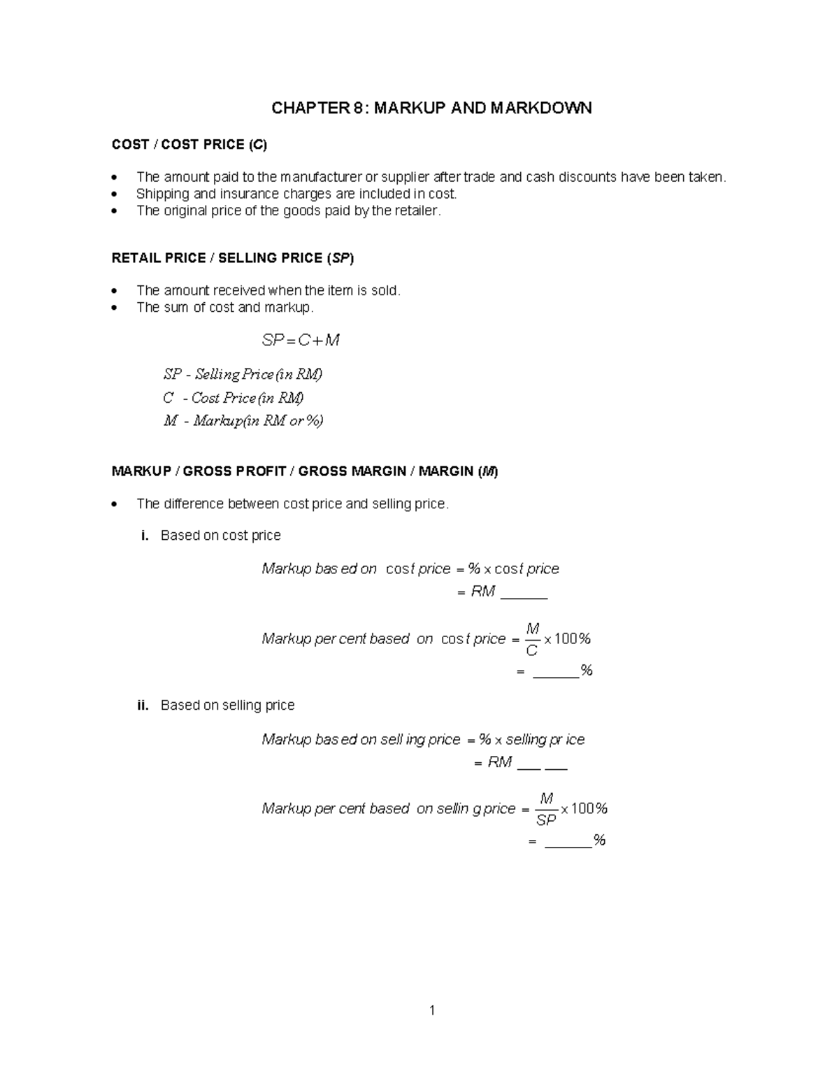 8.Markup & Markdown - KKSTUDY HARD EVERYBODY - CHAPTER 8: MARKUP AND ...