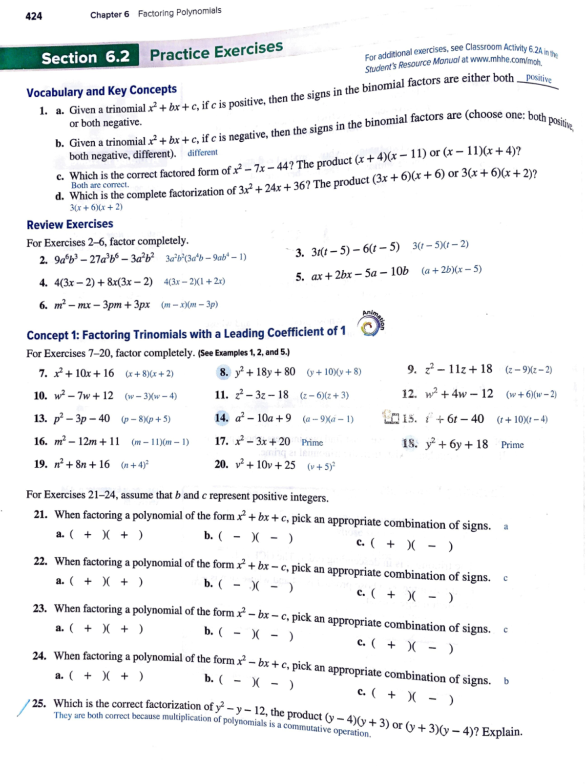 MATH100-110 - Week-6 Homework - 424 Chapter 6 Factoring Polynomials ...