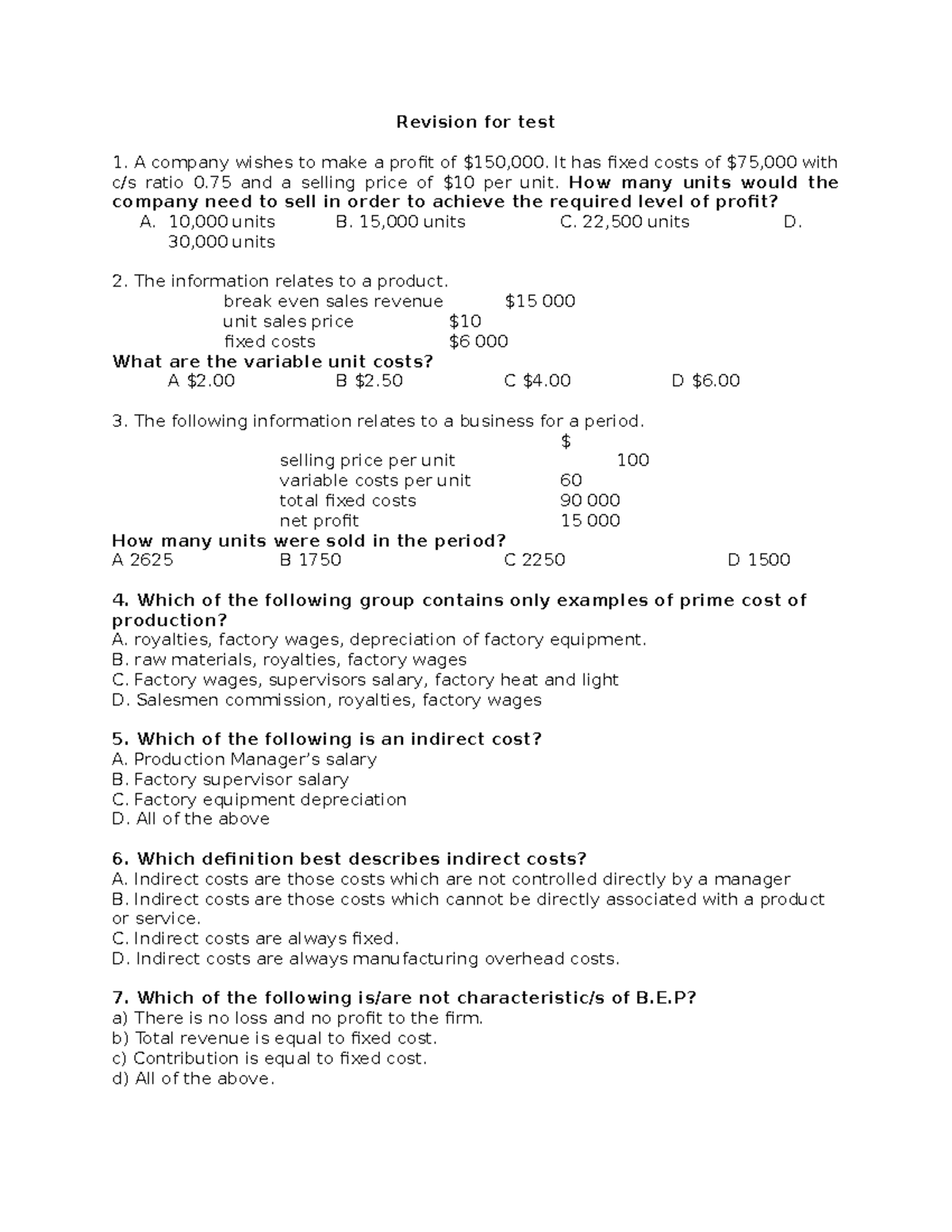 Revision for test - notes - Revision for test A company wishes to make ...