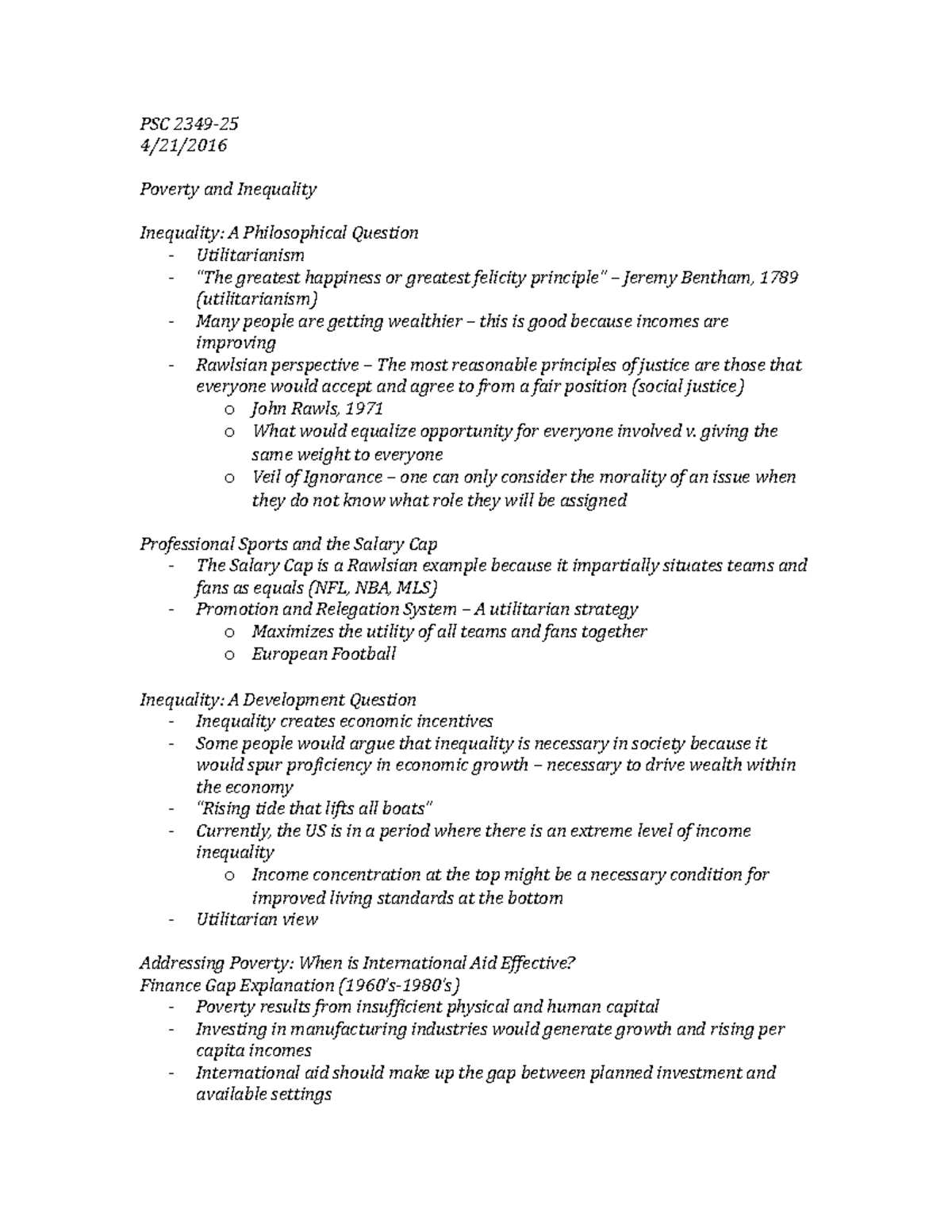 PSC 2349-25 - PSC 2349 with Professor Kaplan - PSC 2349- 4/21/ Poverty ...