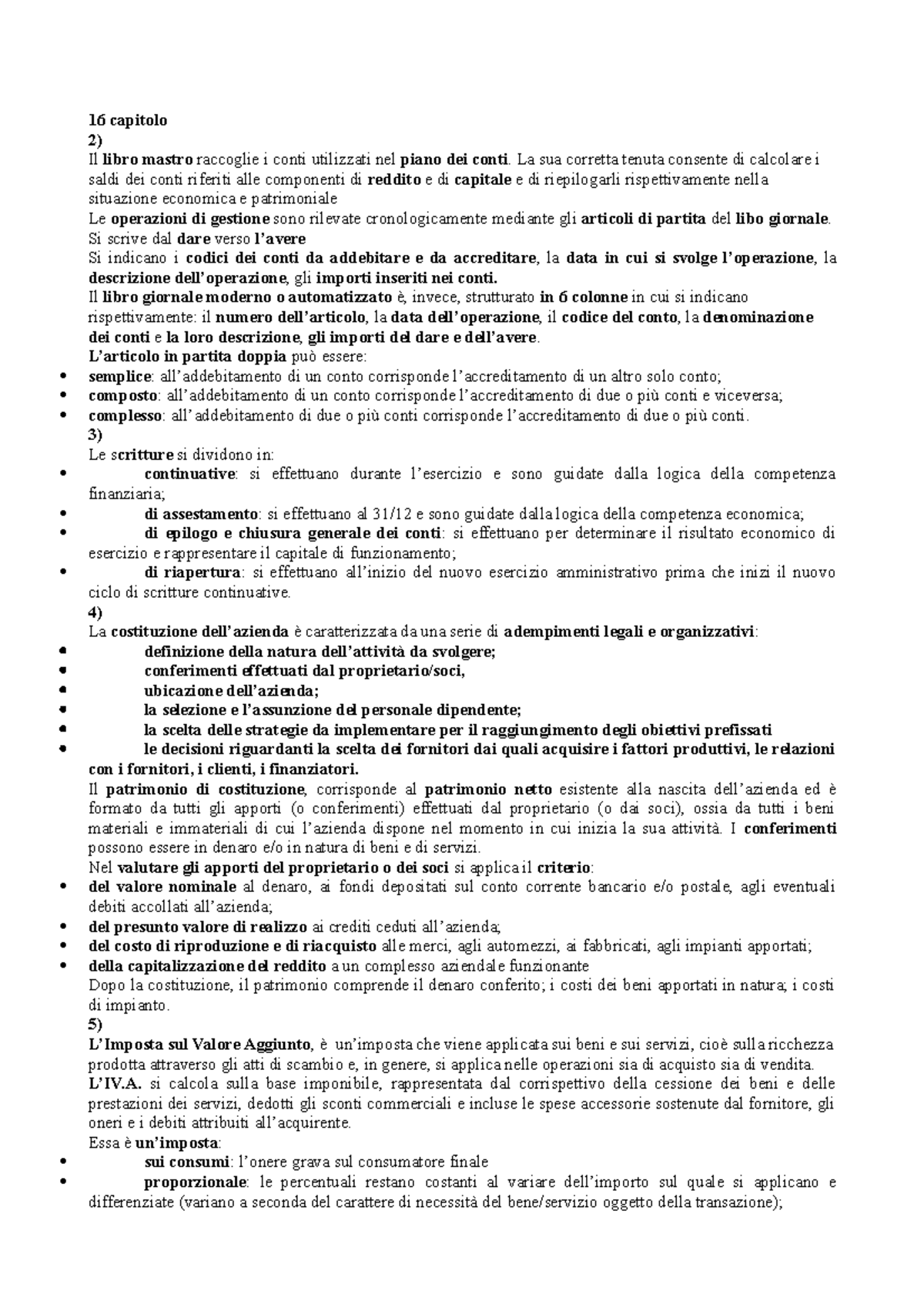 16 capitolo - appunti - 16 capitolo 2) Il libro mastro raccoglie i ...