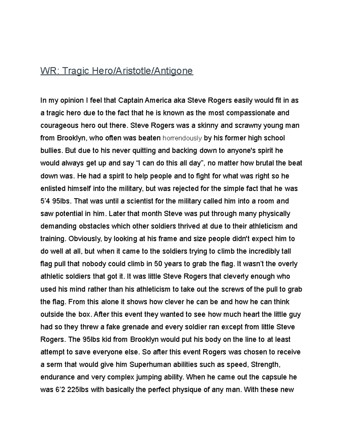 WR Tragic Hero - Essay based on a book we read - WR: Tragic Hero ...