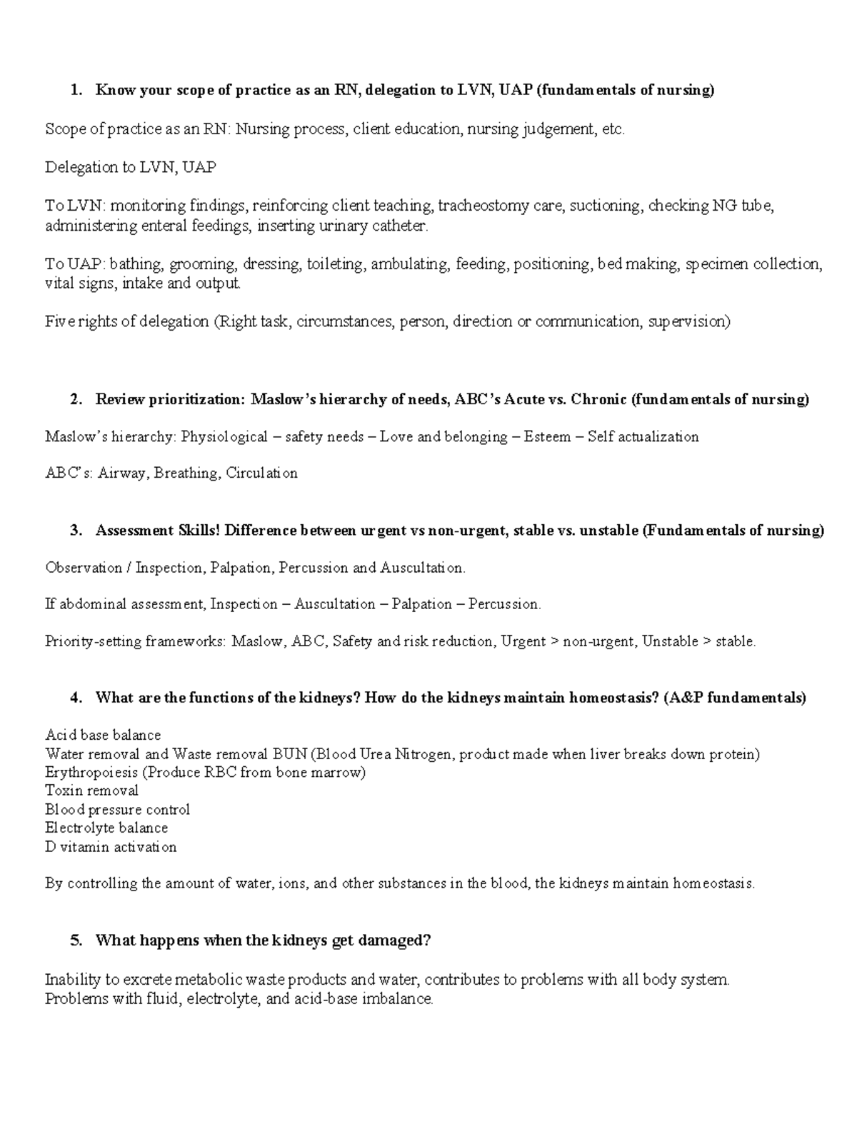 Study guide-1 - Know your scope of practice as an RN, delegation to LVN ...