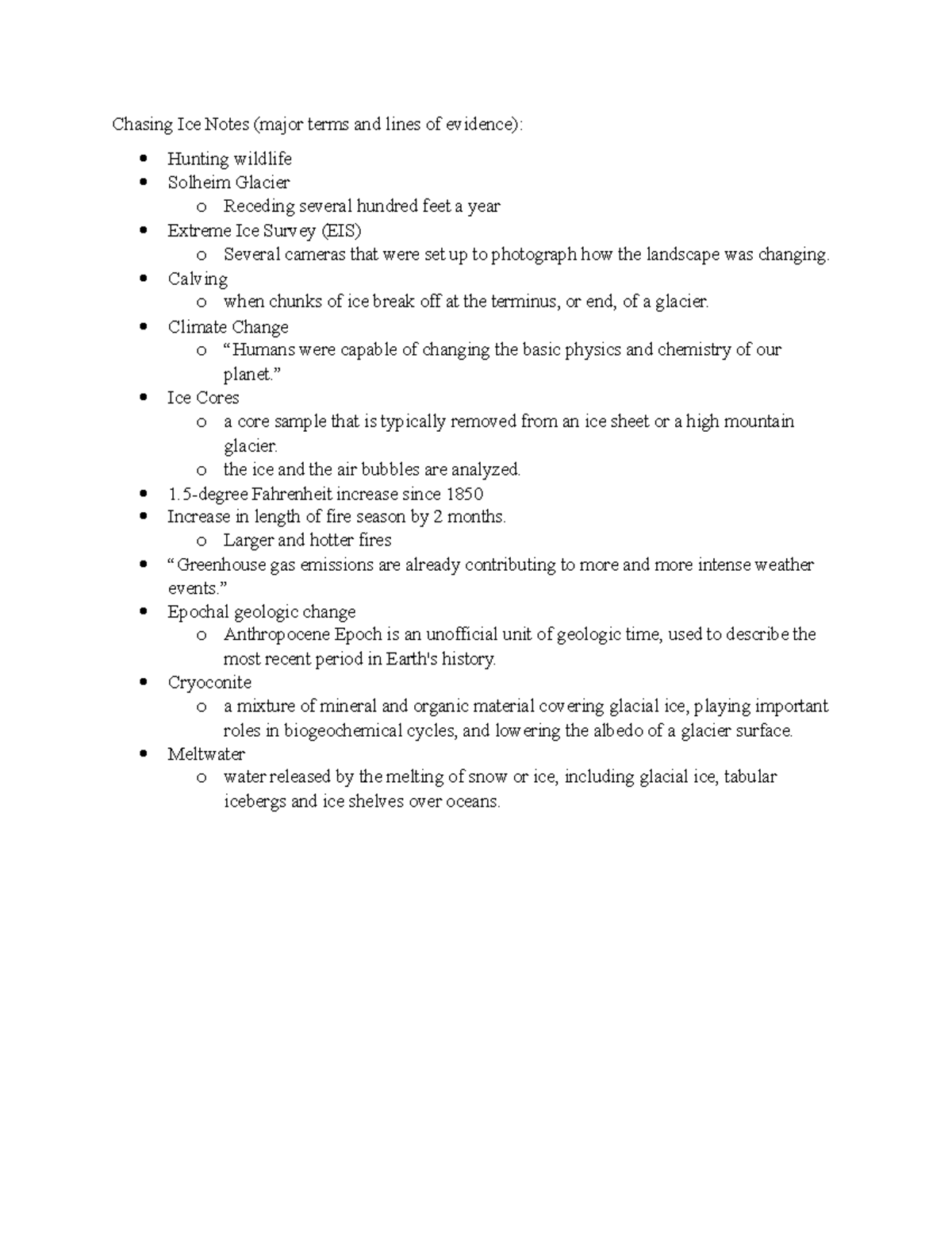 Chasing Ice Notes - Calving o when chunks of ice break off at the ...