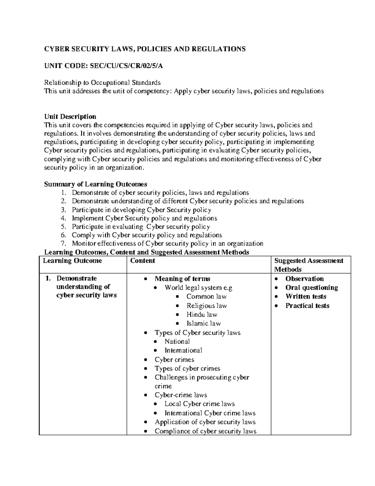 Cyber Security LAWS 1&2 Manual - CYBER SECURITY LAWS, POLICIES AND ...