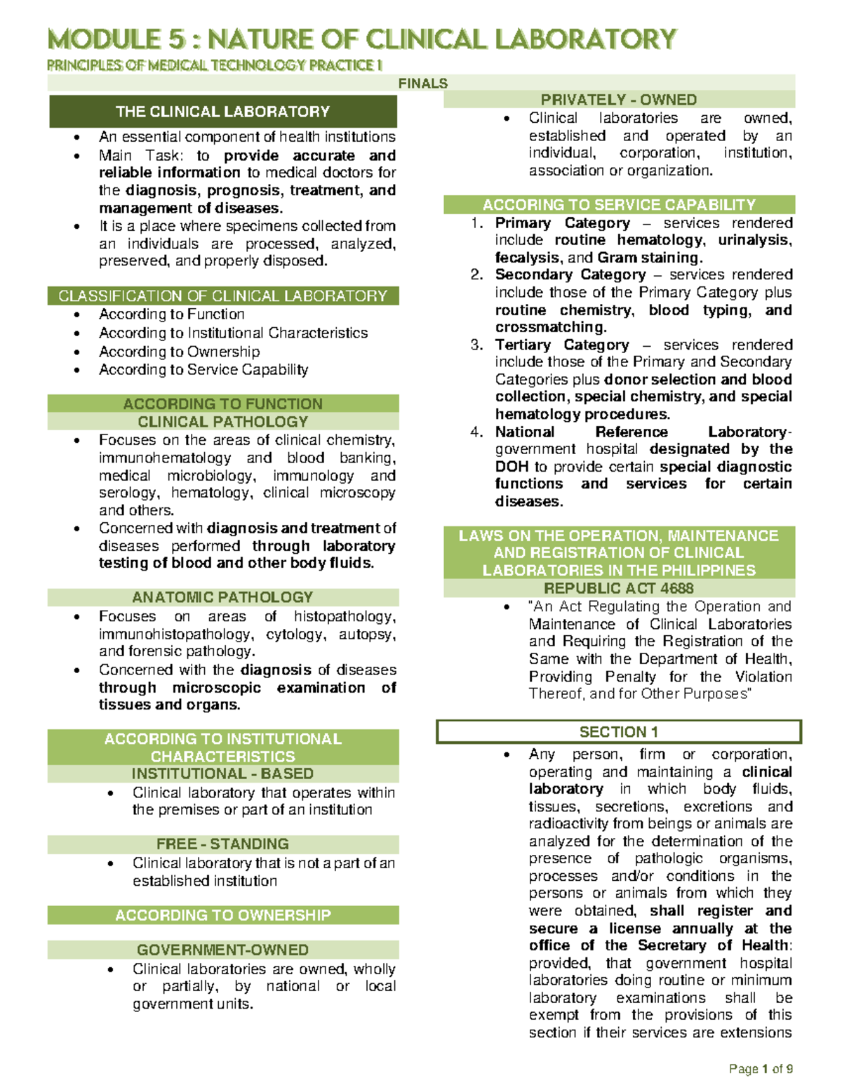 Principles of medical technology - FINALS An essential component of ...