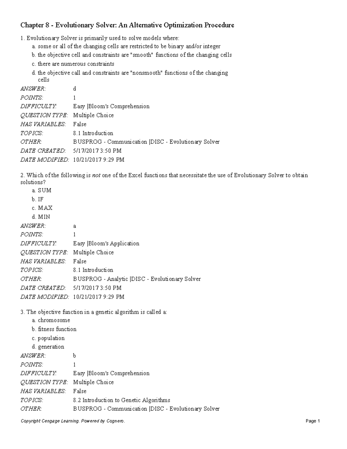 Chapter 8 Evolutionary Solver An Alternative Optimization Procedure ...