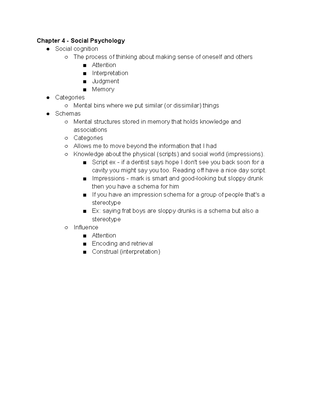 Social Psyc. Ch. 4 Notes - Chapter 4 - Social Psychology Social ...