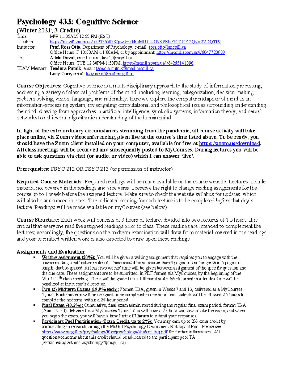 PSYC 433 Cognitive Science syllabus - Psychology 433: Cognitive Science ...