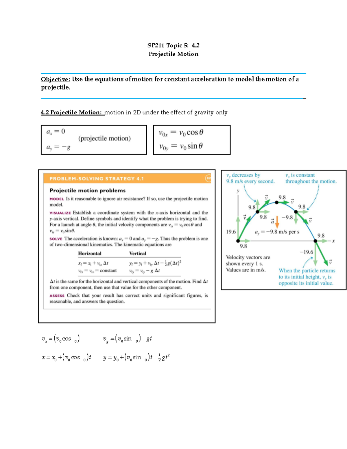 Topic 05 worksheet - SP211 Topic 5: 4. Projectile Motion - Studocu