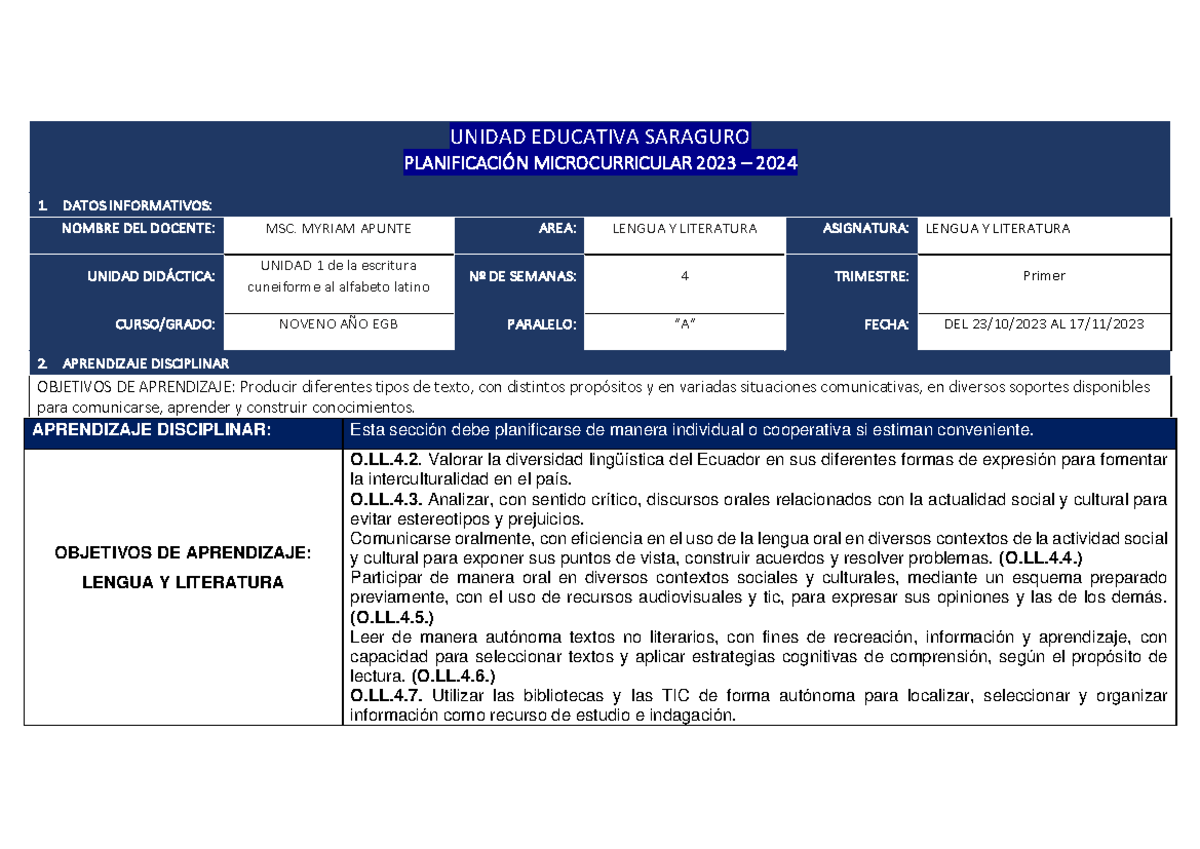 Adaptaciones Curiculares N.M 9NO AÑO EGB - UNIDAD EDUCATIVA SARAGURO ...