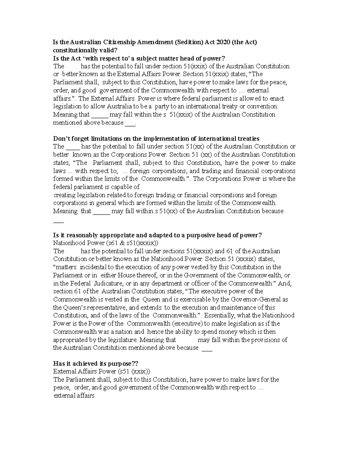 Copy of LLB2280 PQ Scaffold - Is the Australian Citizenship Amendment ...