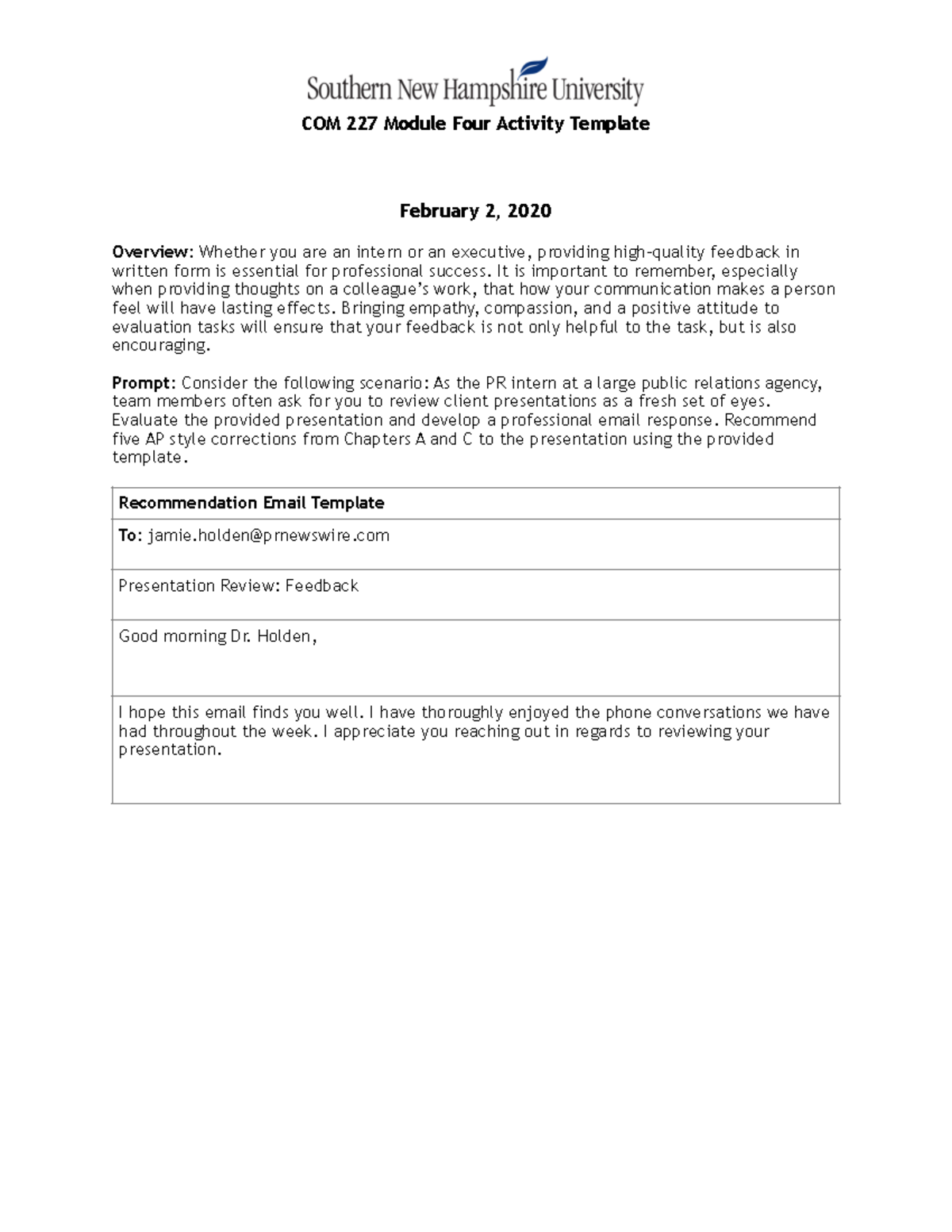 Email Activity COM227 PDF - COM 227 Module Four Activity Template ...
