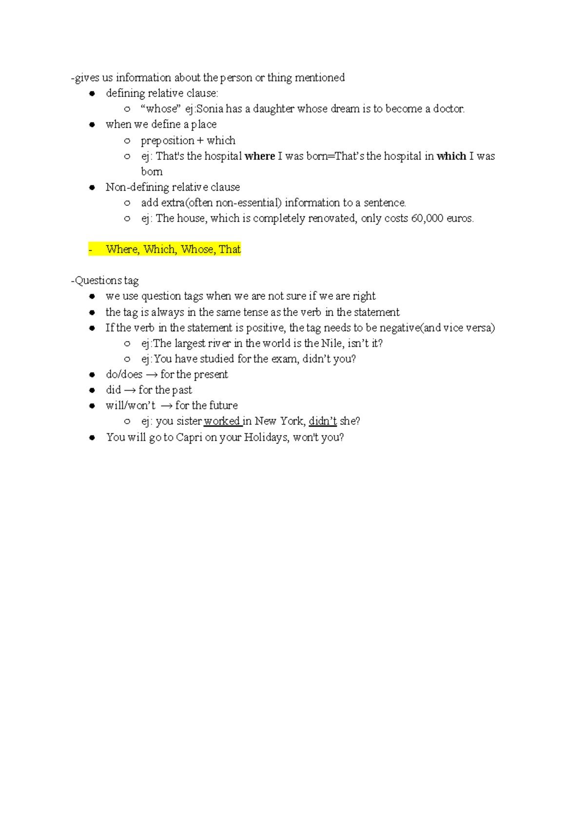 Relative clauses -gives us information about the person or thing ...