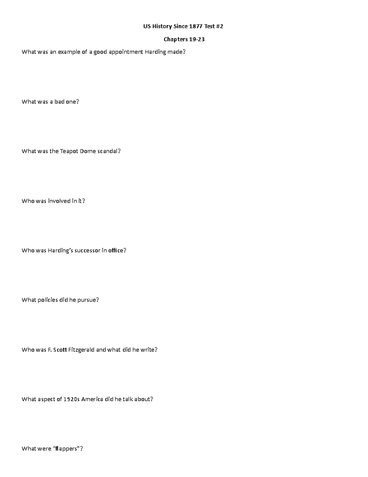 US History Since 1877 - US History Since 1877 Test #2 Chapters 19- What ...