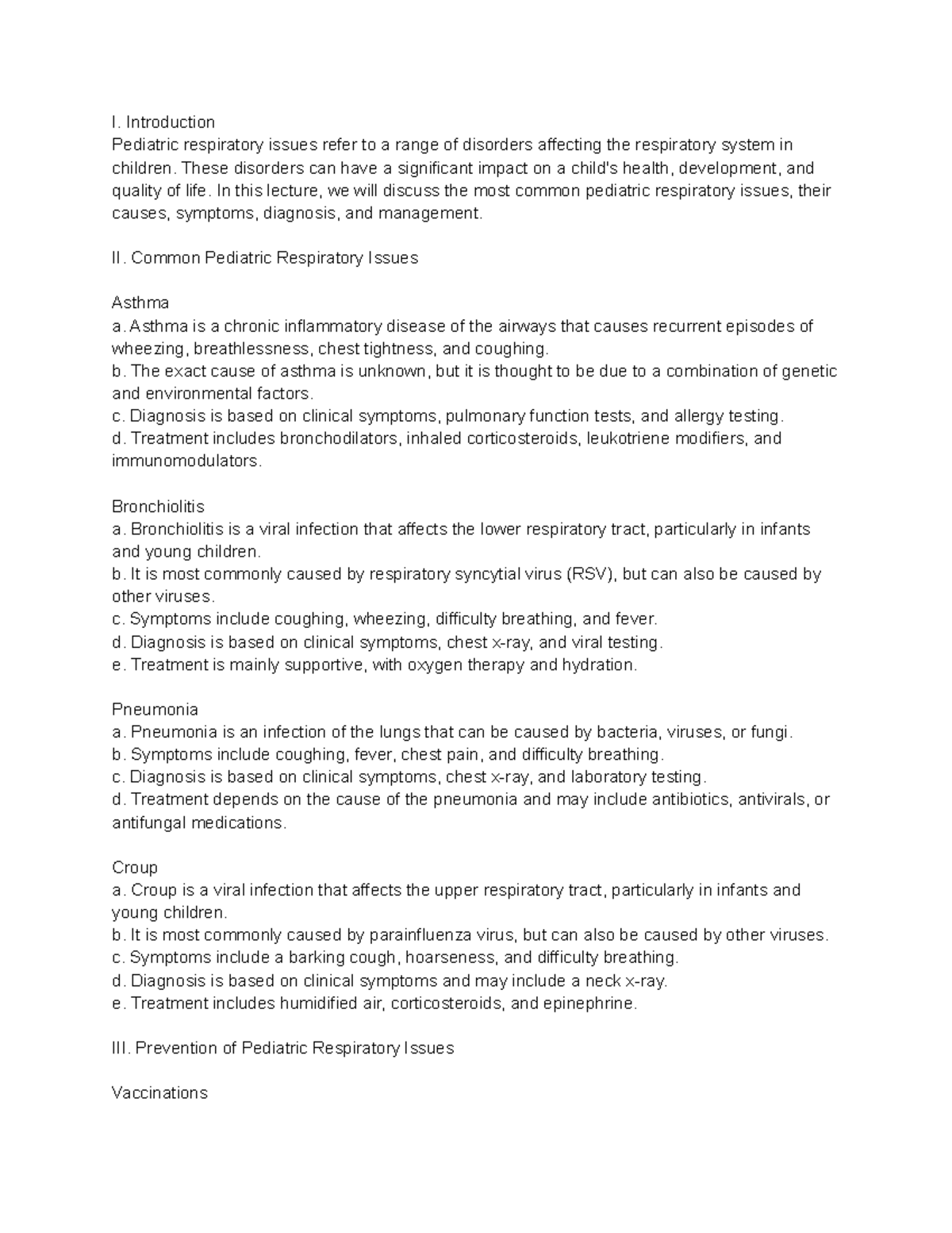 Pediatric respiratory issues - I. Introduction Pediatric respiratory ...