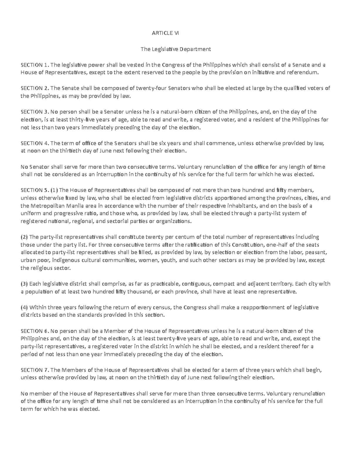 Article 6 8 WEW ARTICLE VI The Legislative Department SECTION 1 article-6-8-wew-article-vi-the-legislative-department-section-1