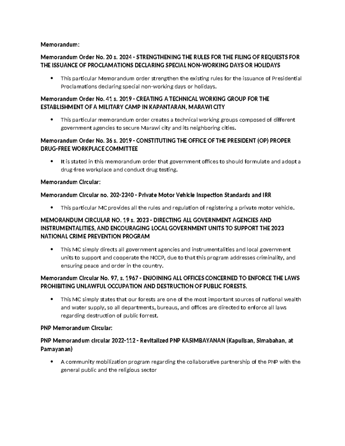 Technical english 2 - Memorandum: Memorandum Order No. 20 s. 2024 ...