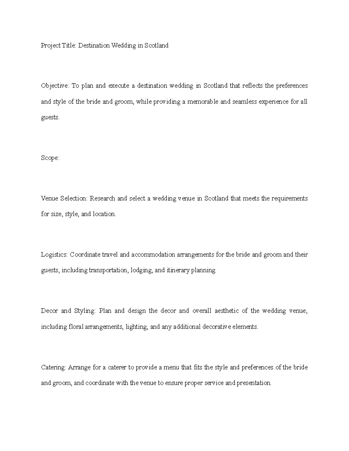 Wedding Project 1 - Project Title: Destination Wedding in Scotland ...