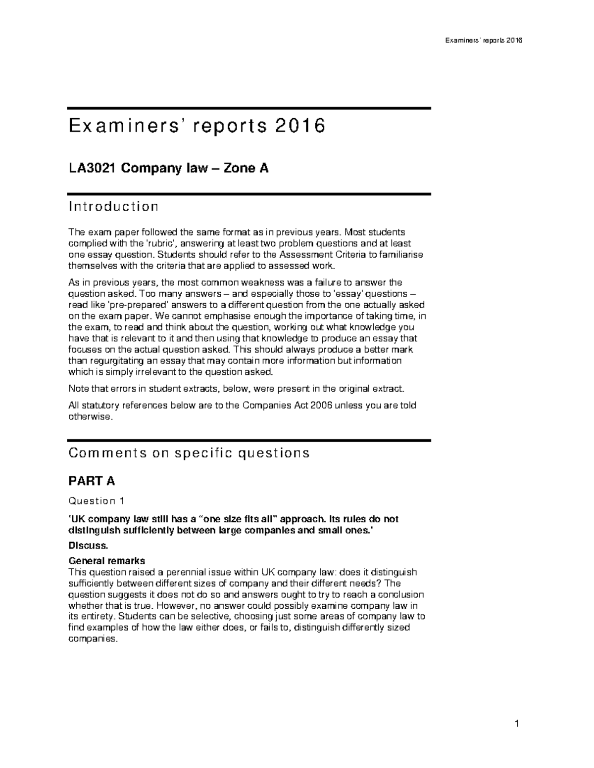 Exam 2016, questions and answers - Examiners’ reports 2016 Examiners ...