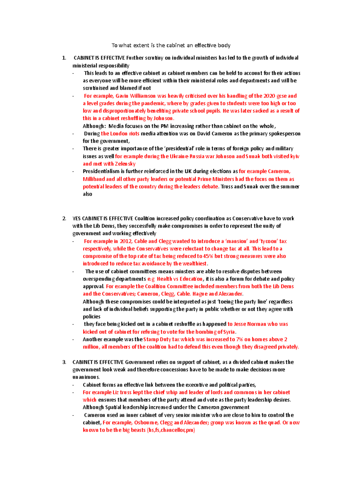 To what extent is the cabinet an effective body MOCK PLAN - To what ...