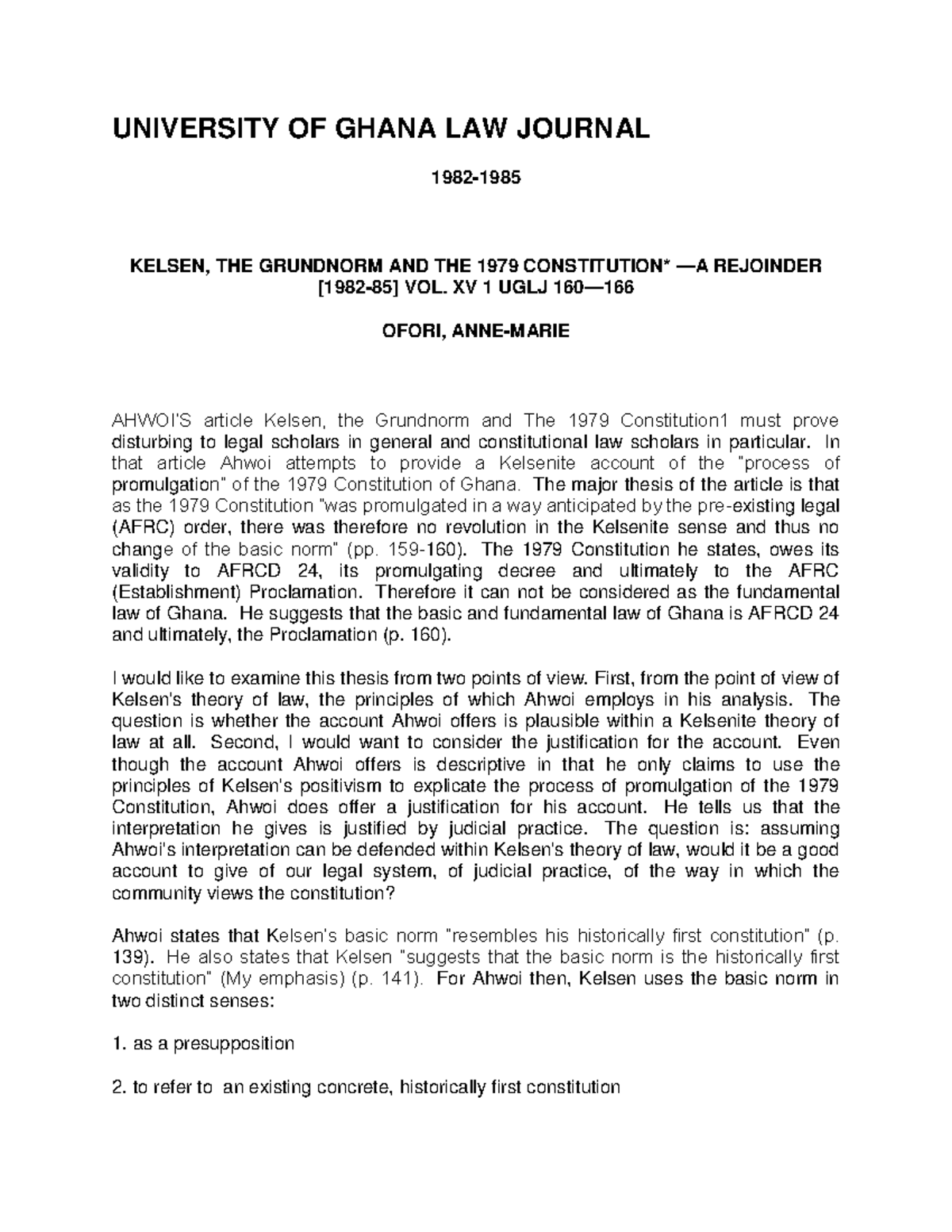 Kelsen THE Grundnorm AND THE 1979 Constitution —A Rejoinder, ANNE Marie ...