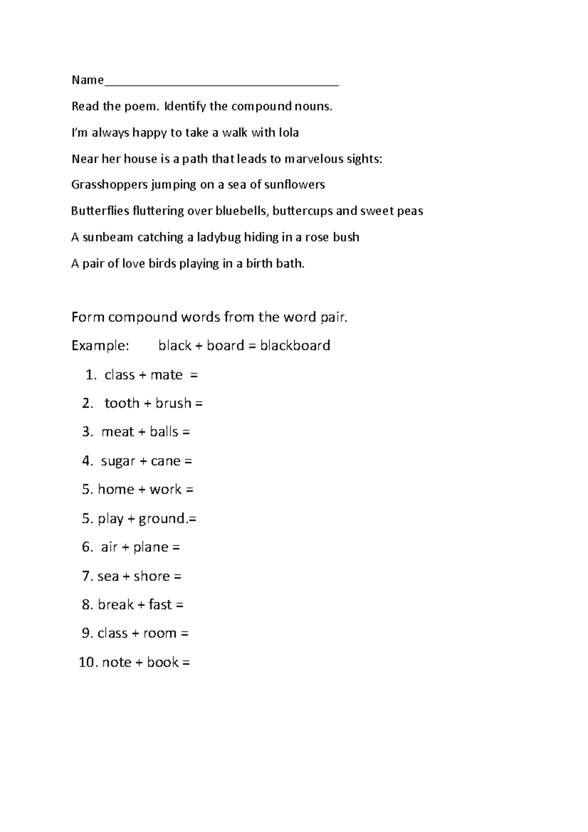 English workbook - Name__________________________________ Read the poem ...