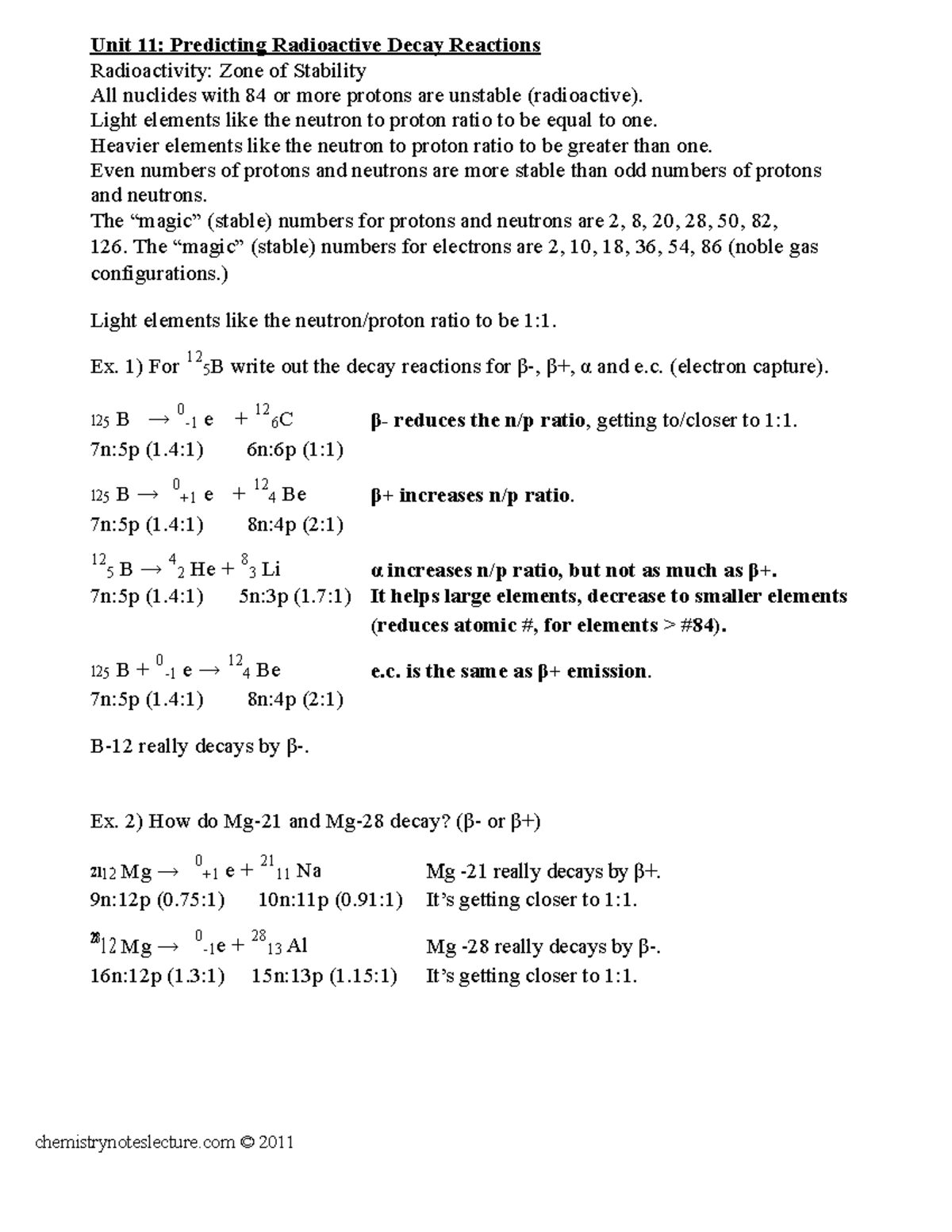 Radioactive Decay - Notes - Unit 11: Predicting Radioactive Decay ...