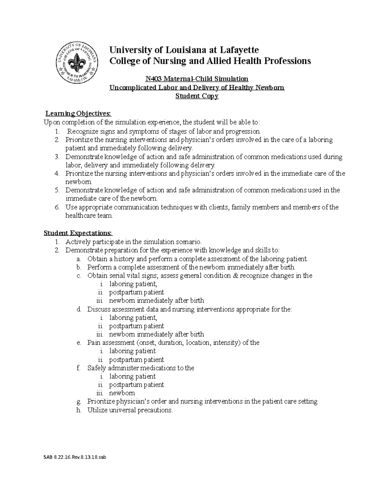 Uncomplicated labor and delivery of healthy newborn - University of ...