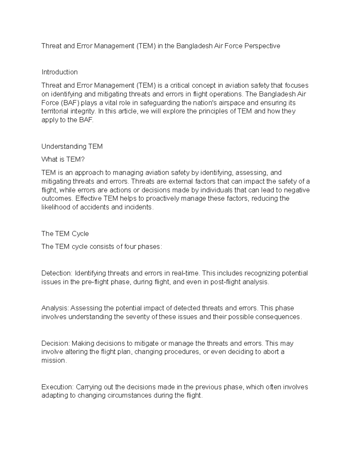 TEM - Threat and Error Management (TEM) in the Bangladesh Air Force ...