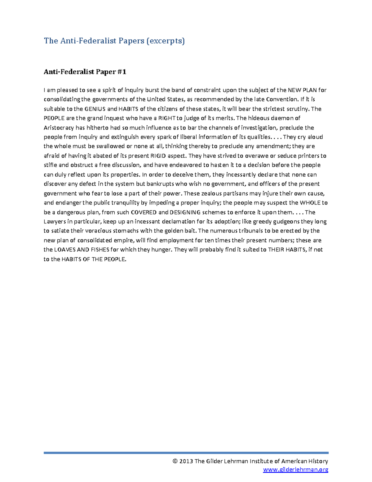 Anti Fed Papers - UOBCs - © 2013 The Gilder Lehrman Institute of ...